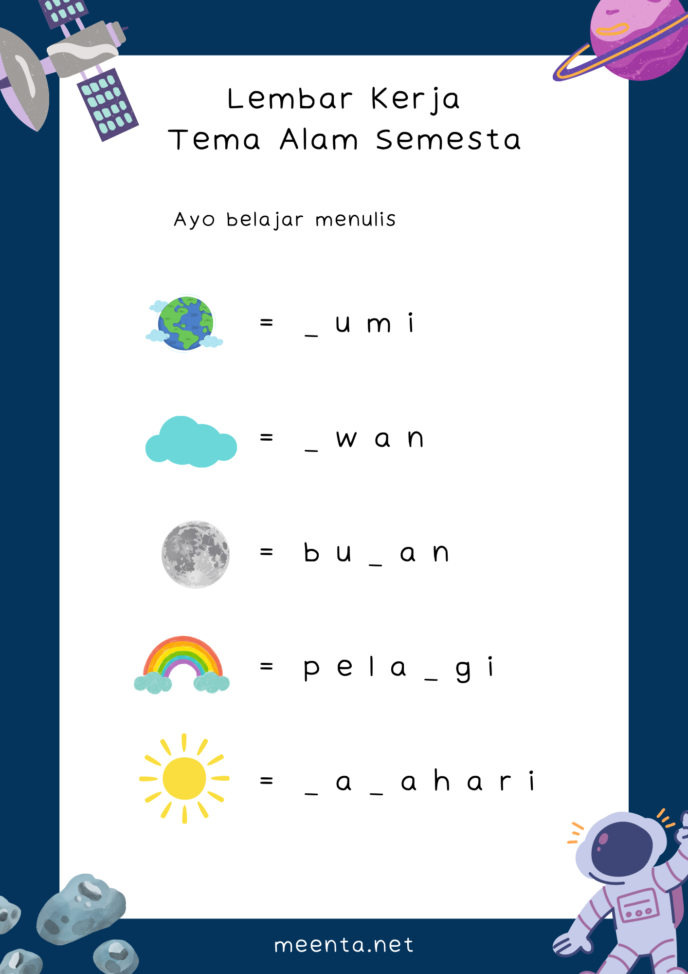 12 Lembar Kerja Anak TK Tema Alam Semesta