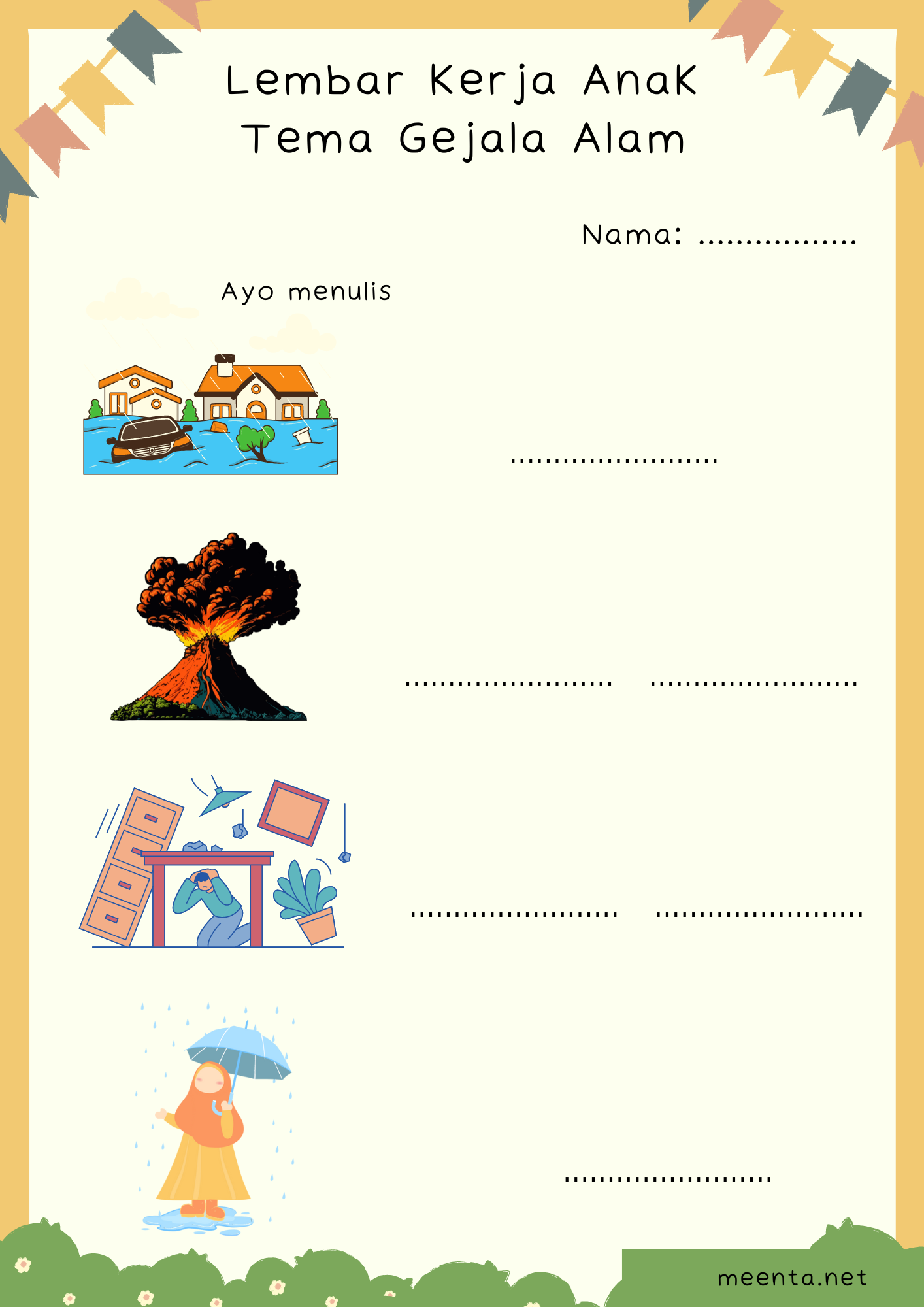 7 Lembar Kerja Anak TK Tema Gejala Alam