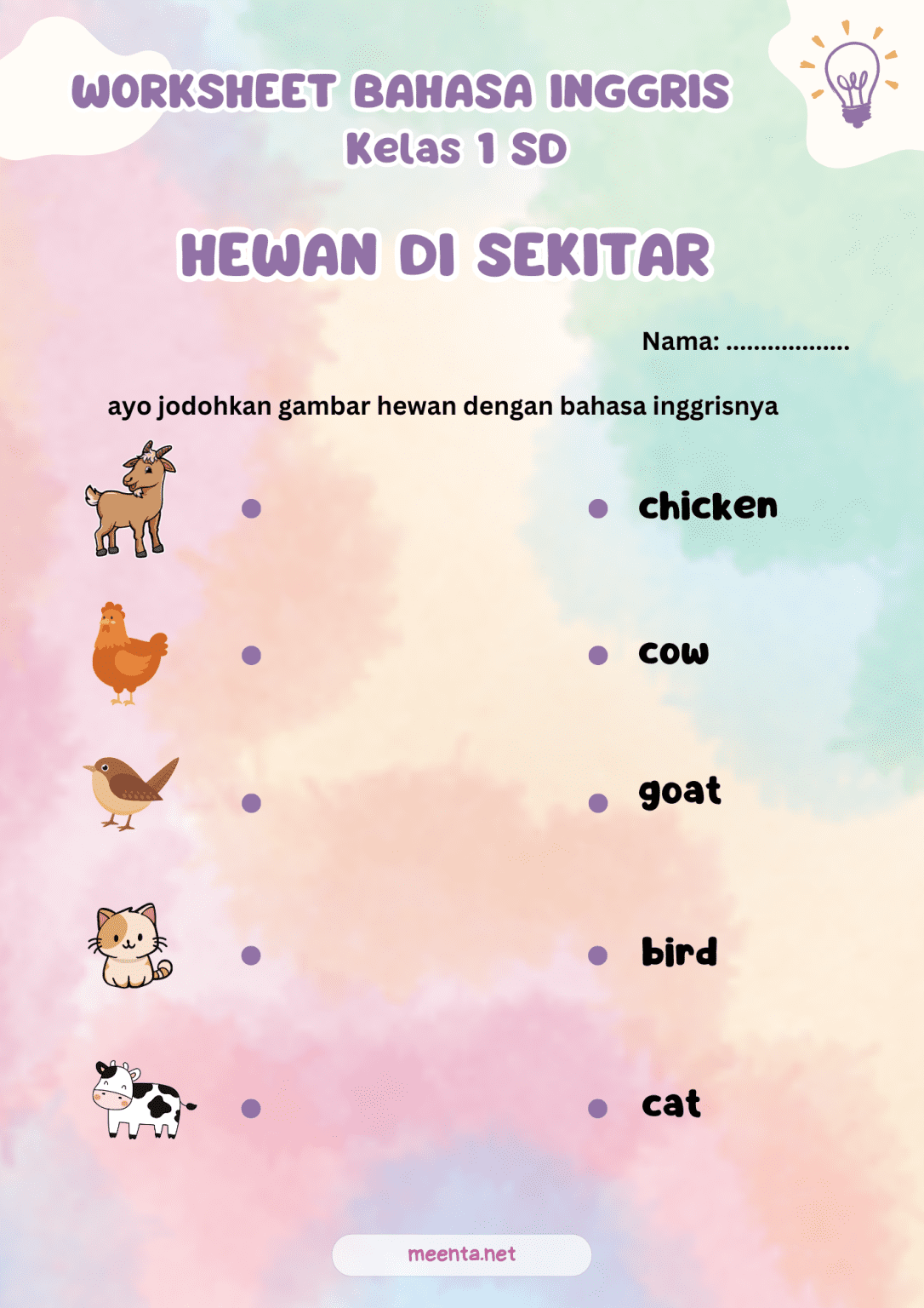 Worksheet Bahasa Inggris Kelas 1 SD