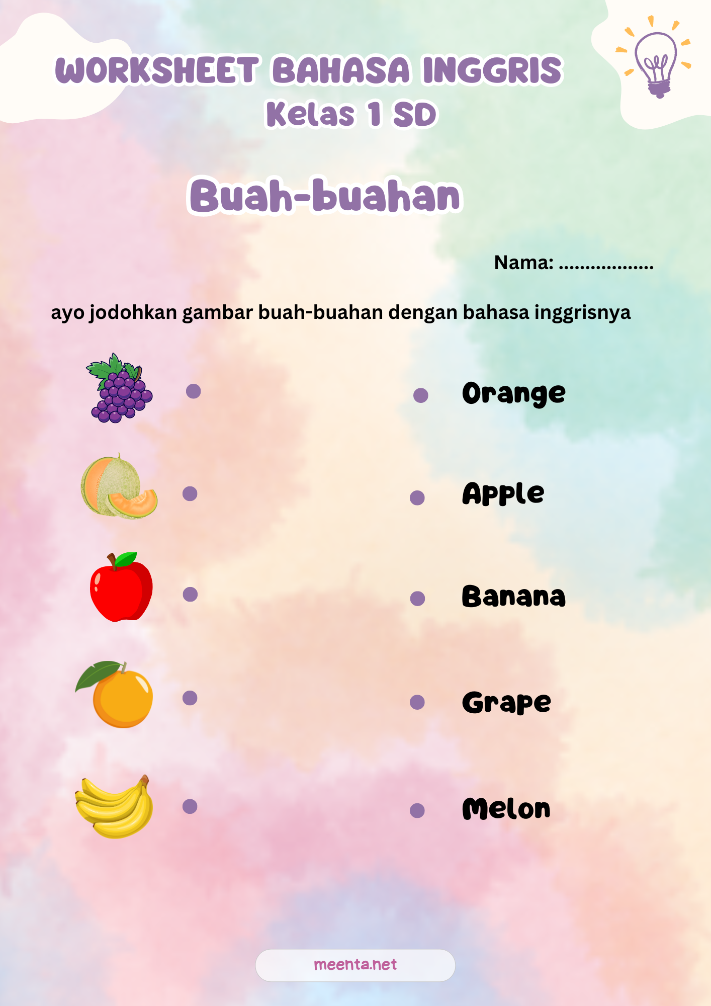 Worksheet Bahasa Inggris Kelas 1 SD