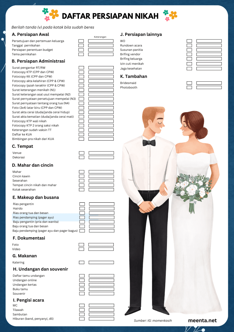 Daftar Checklist Persiapan Menikah Download 1 Lembar