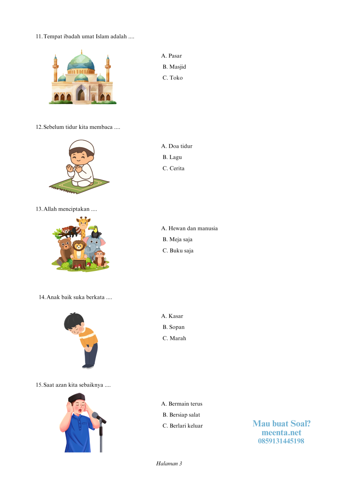 15 Soal Agama Islam Kelas 1 SLB