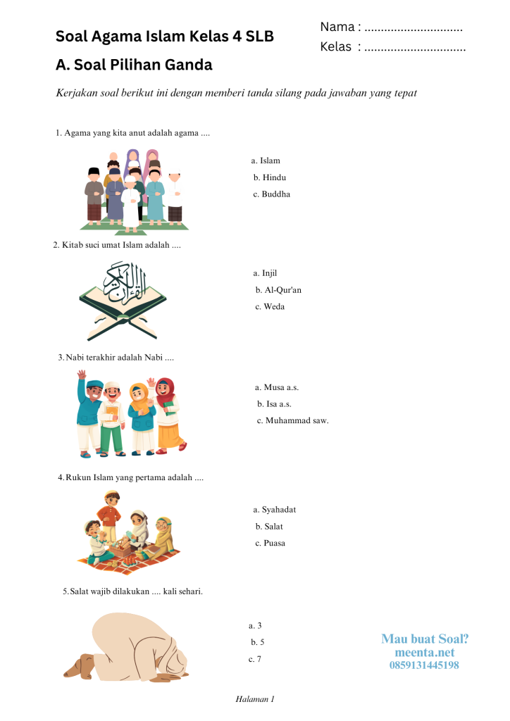 15 Soal PAI Agama Islam Kelas 4 SLB