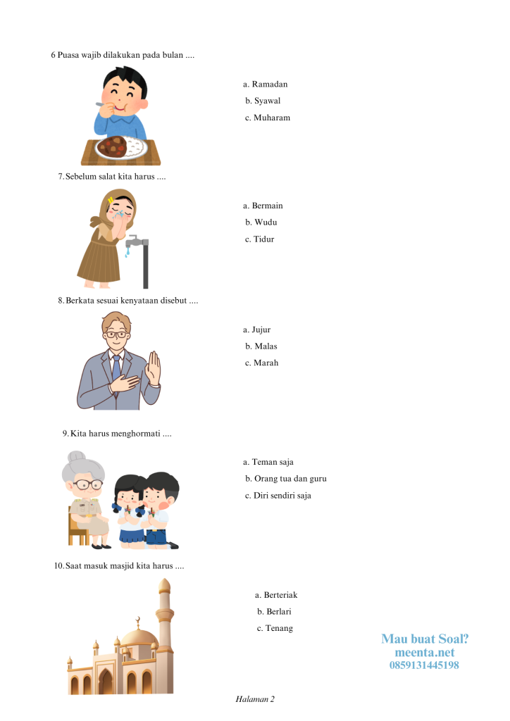 15 Soal PAI Agama Islam Kelas 4 SLB
