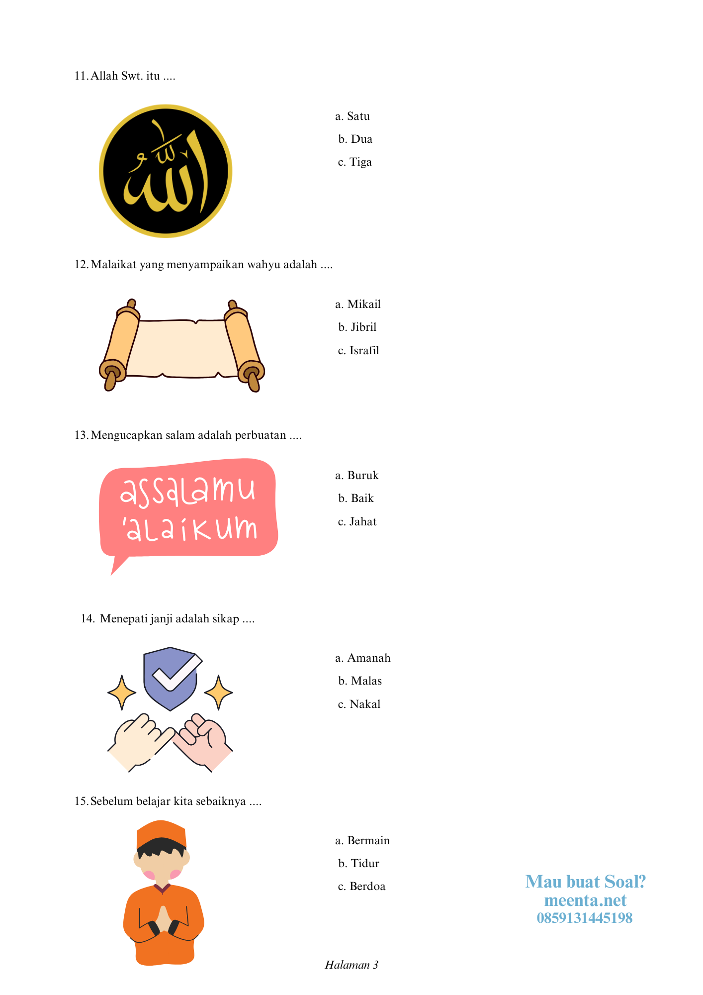 15 Soal PAI Agama Islam Kelas 4 SLB